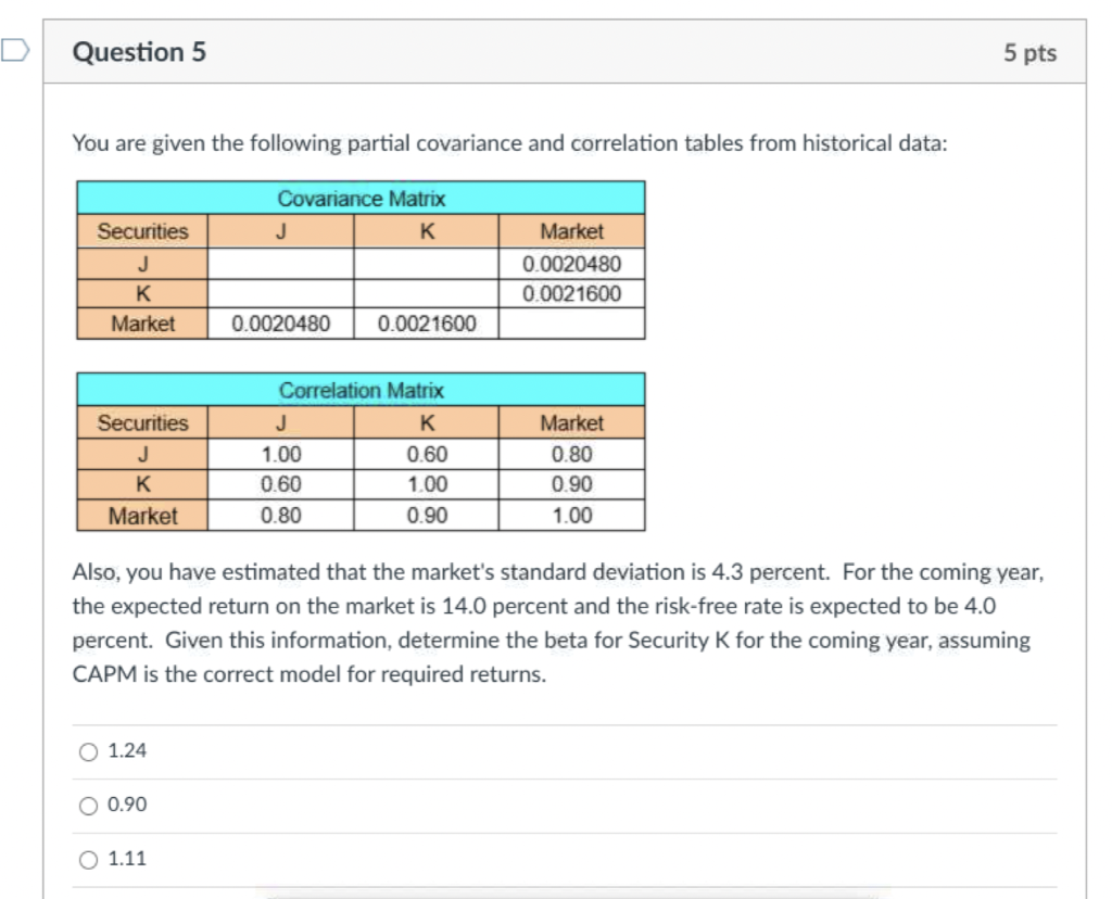 Solved You are given the following partial covariance and | Chegg.com