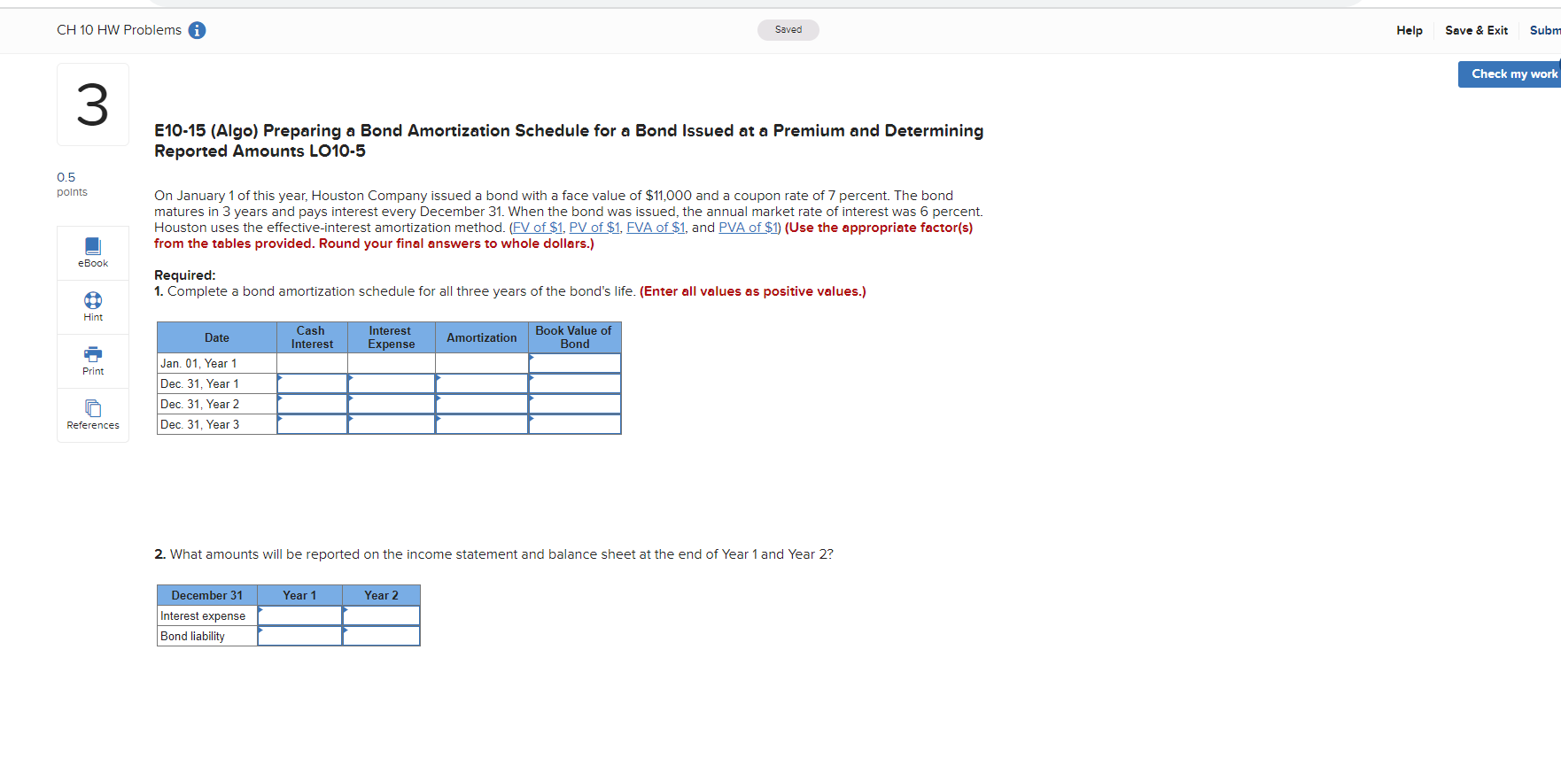 Solved CH 10 HW Problems i Saved Help Save & Exit Subm Check | Chegg.com