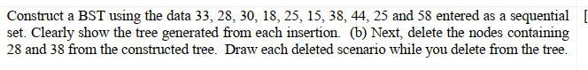 Solved Construct a BST using the data | Chegg.com