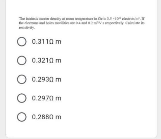 Solved The intrinsic carrier density at room temperature in | Chegg.com