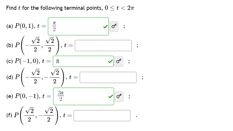 Solved Find t ﻿for the following terminal points, | Chegg.com