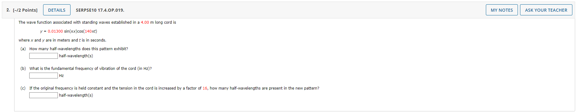 Solved The wave function associated with standing waves | Chegg.com