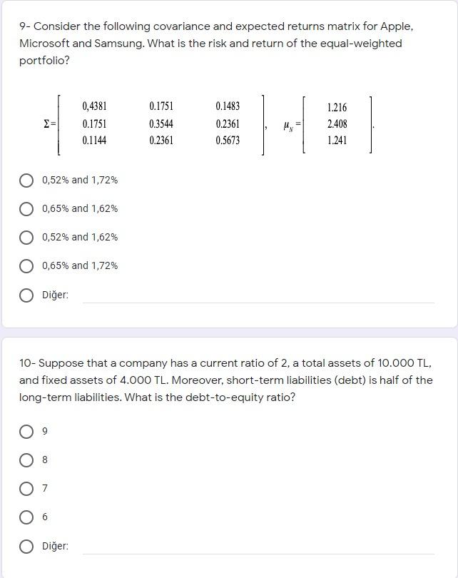 Solved 9- Consider the following covariance and expected | Chegg.com