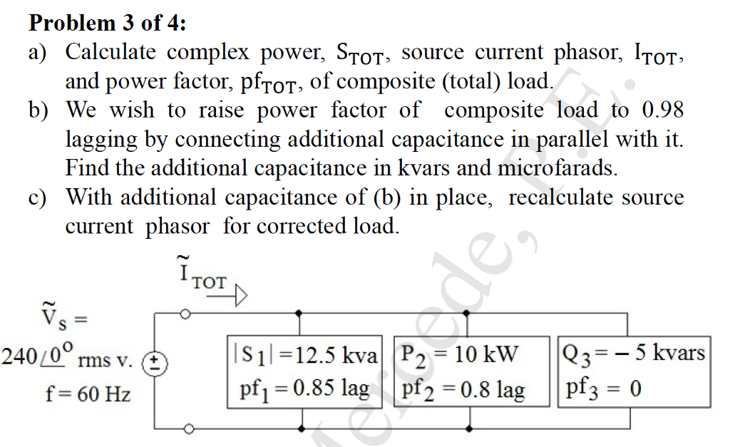 Solved Problem 3 of 4: a) Calculate complex pow er, SToT, | Chegg.com