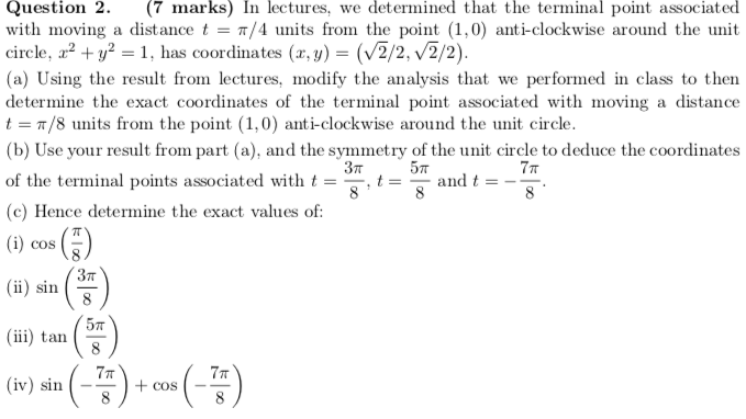 Solved I need help with finding terminal points for pi/8 of | Chegg.com