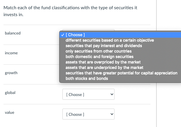 Solved Match each of the fund classifications with the type | Chegg.com