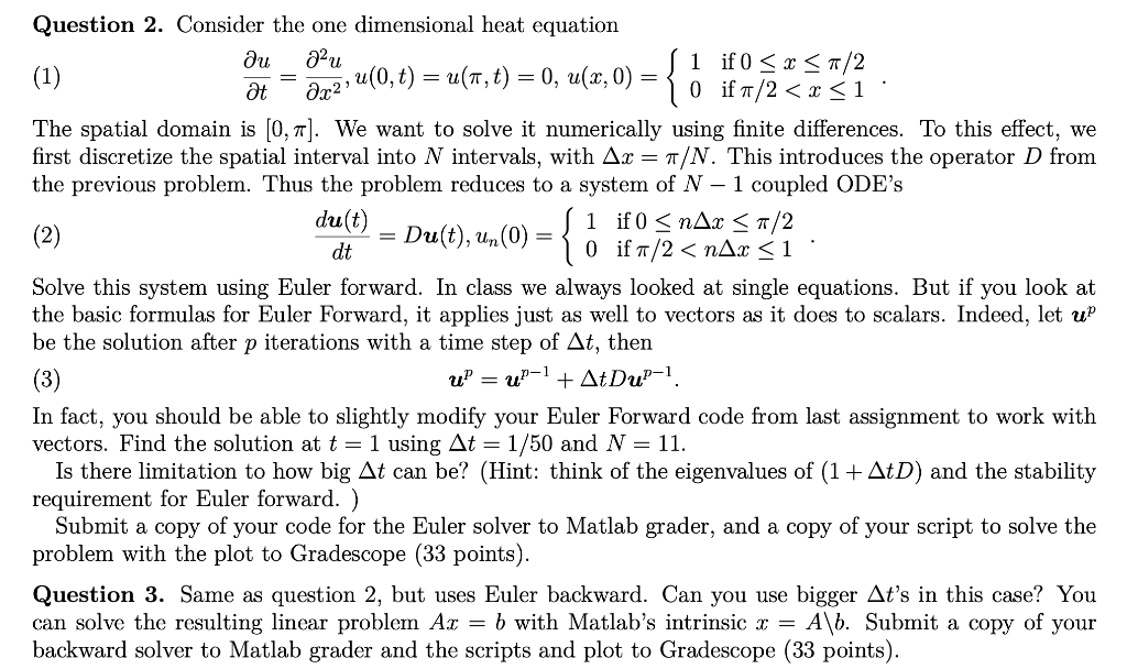 Solved Question 2. Consider the one dimensional heat | Chegg.com