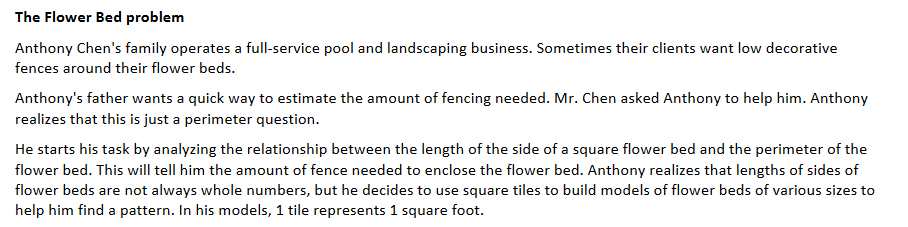 Solved The Flower Bed problem Anthony Chen's family operates | Chegg.com