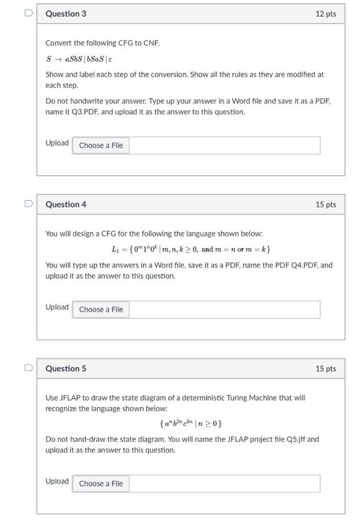 Solved Question 3 12 pts Convert the following CFG to CNF. S | Chegg.com