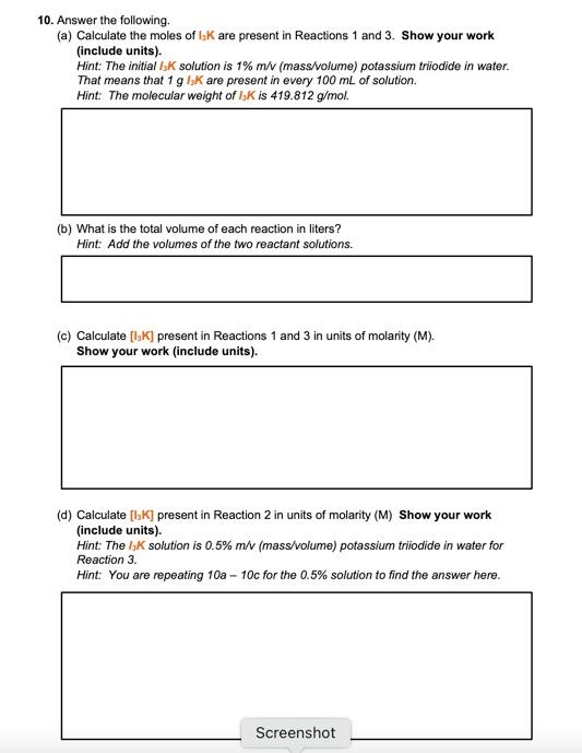Solved b. Include the data from Reaction 1 (10 mL undiluted | Chegg.com