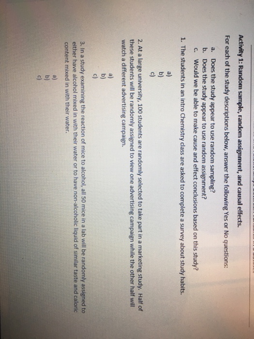 Solved Activity 1: Random sample, random assignment, and | Chegg.com