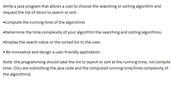 Solved Write a java program that allows a user to choose the | Chegg.com