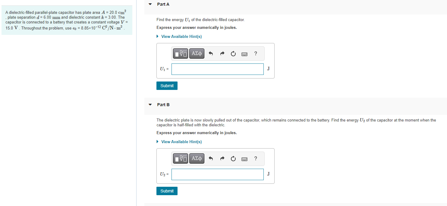 Solved A dielectric-filled parallel-plate capacitor has | Chegg.com