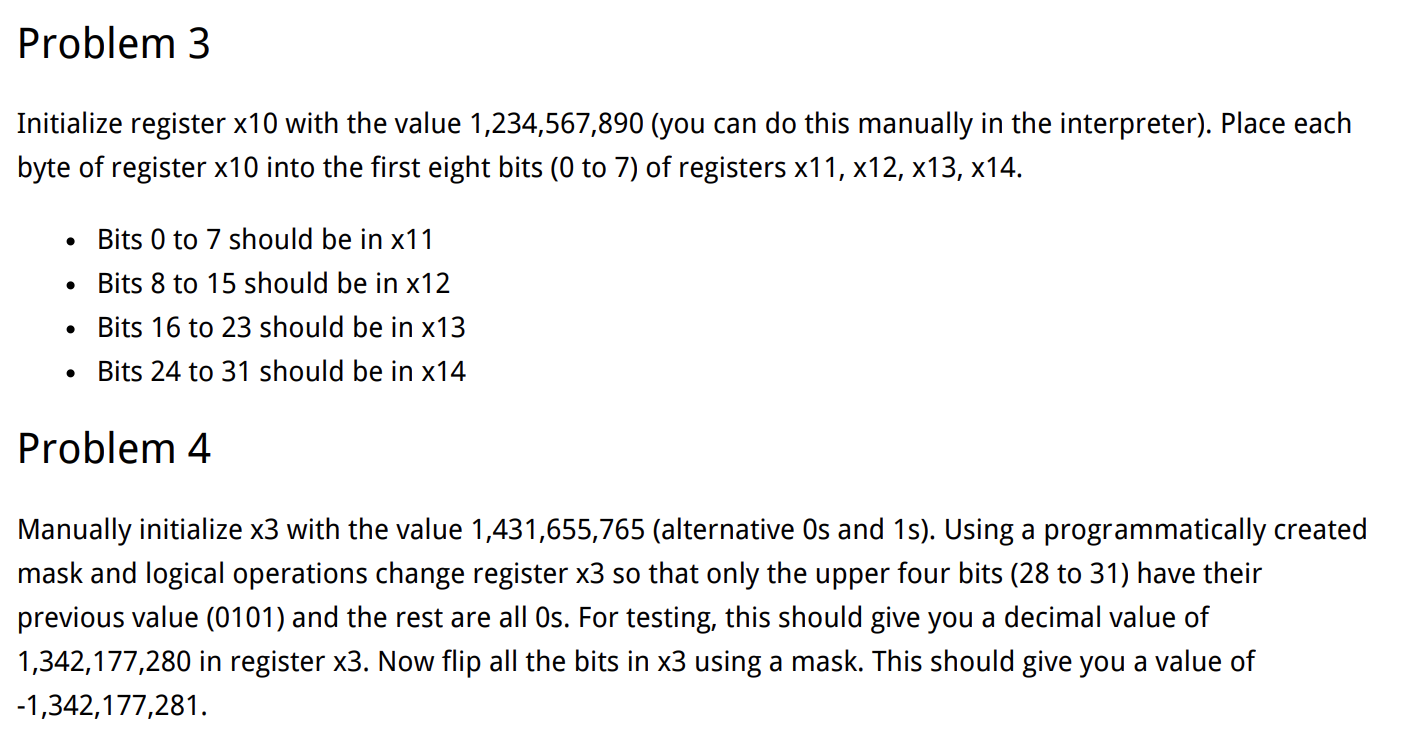 Solved Problem 3Initialize register x10 ﻿with the value | Chegg.com