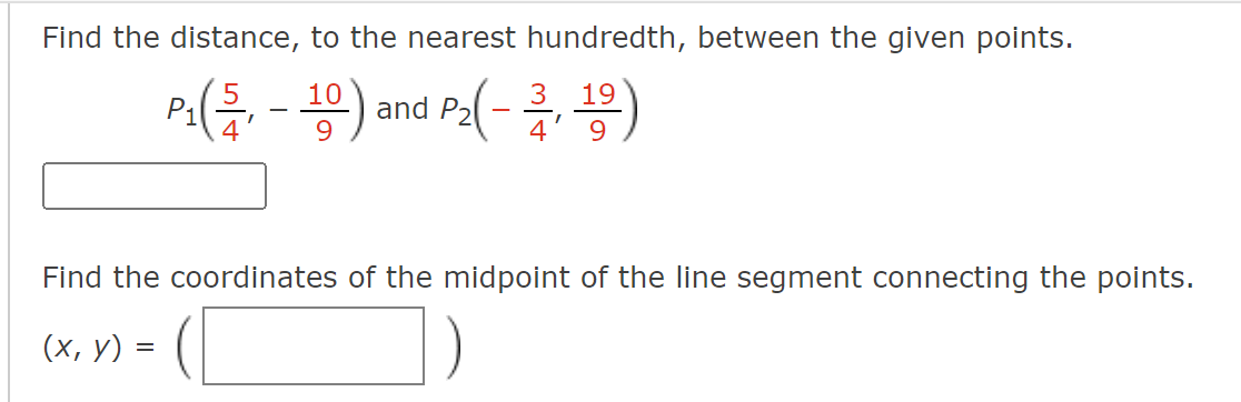 Solved Find the distance, to the nearest hundredth, between | Chegg.com