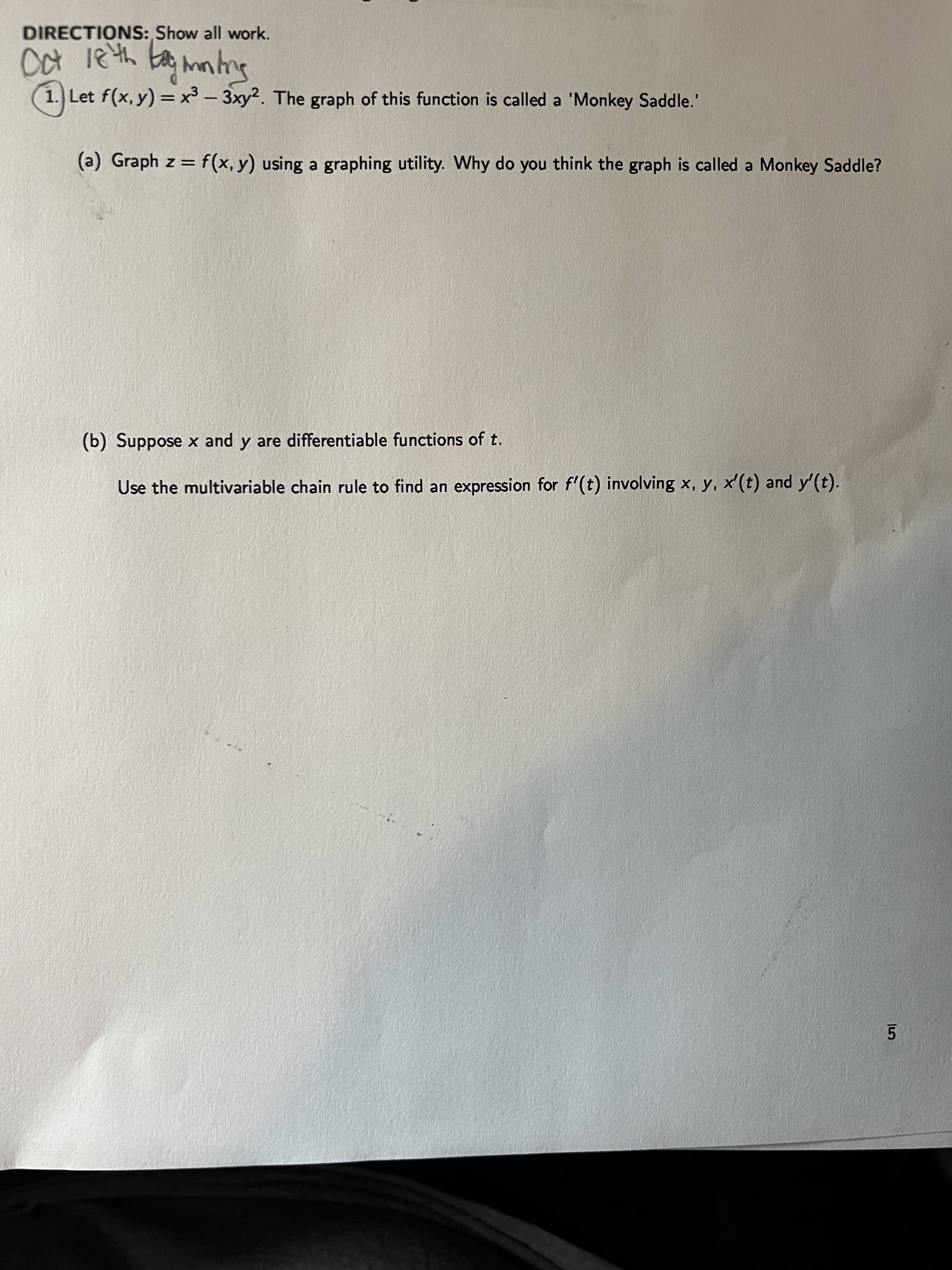 Solved IRECTIONS: Show all work. hinhy 1. Let | Chegg.com