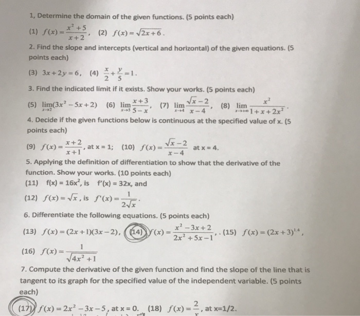 Solved 1, Determine the domain of the given functions. (5 | Chegg.com