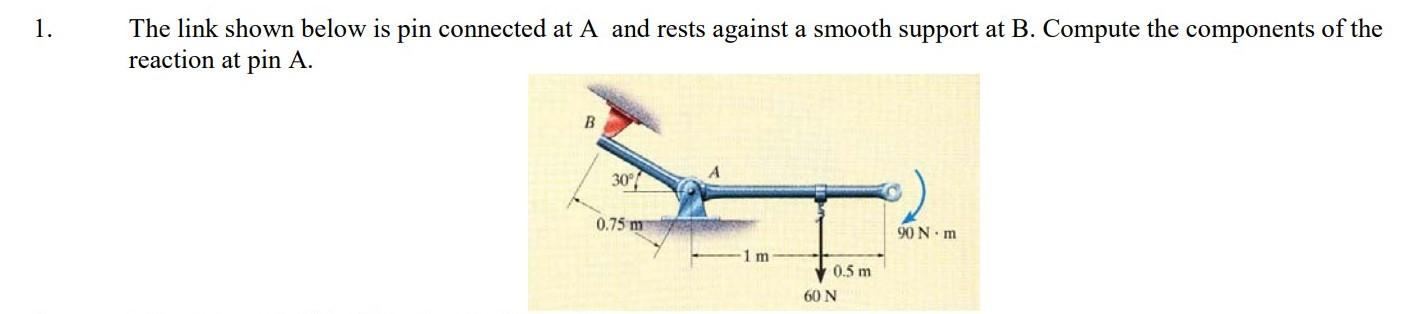 Solved 1. The link shown below is pin connected at A and | Chegg.com