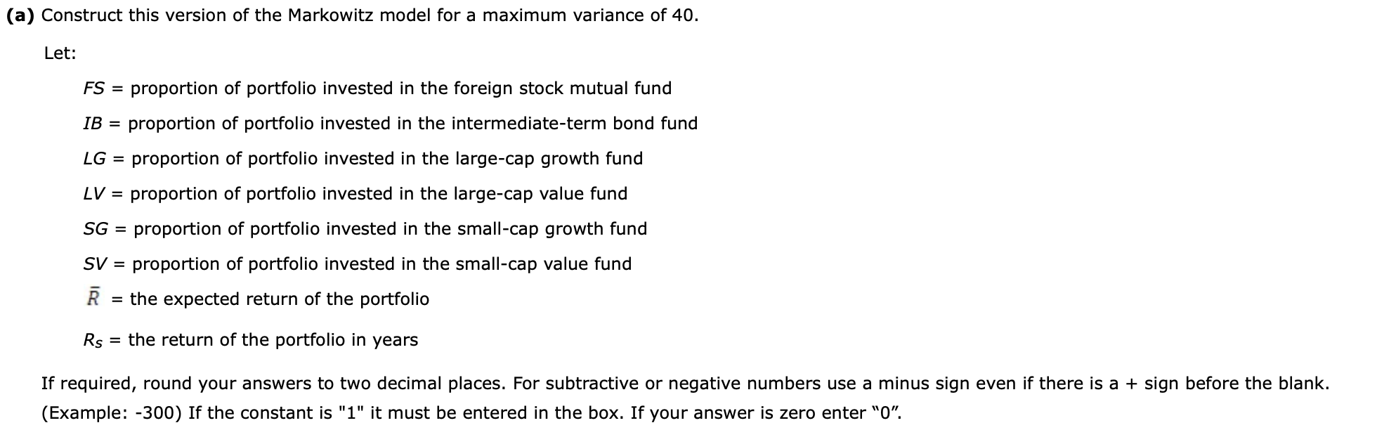 A second version of the Markowitz portfolio model | Chegg.com