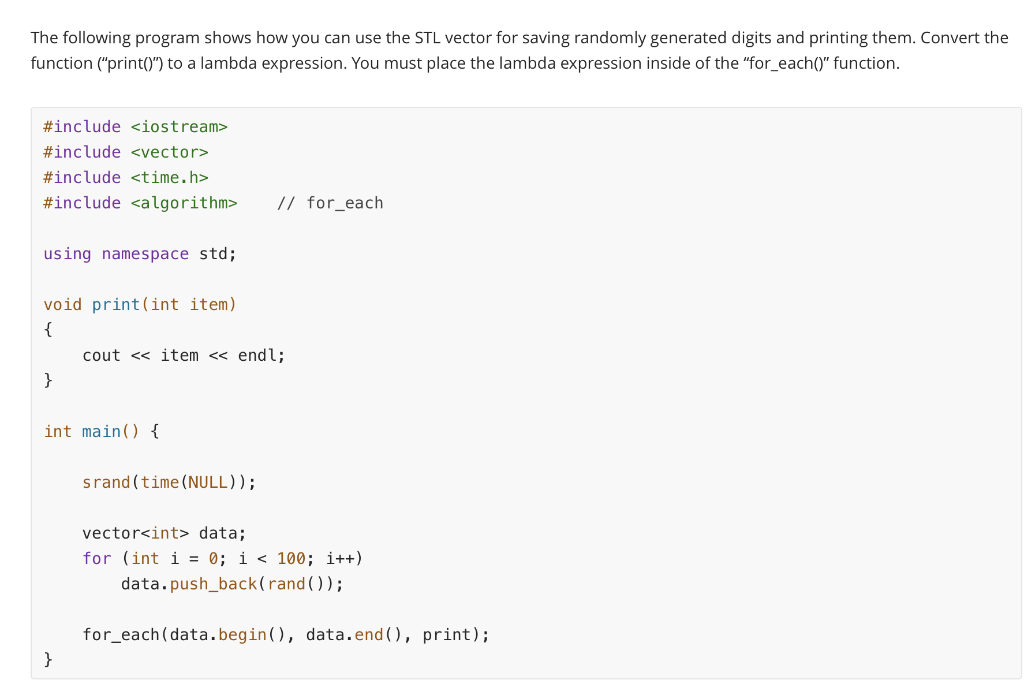 Solved The following program shows how you can use the STL | Chegg.com