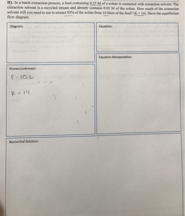 Solved H1. In a batch extraction process, a feed containing | Chegg.com