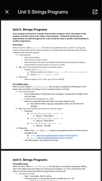 Solved X Unit 5 Strings Programs Unit 5: Strings Programs | Chegg.com