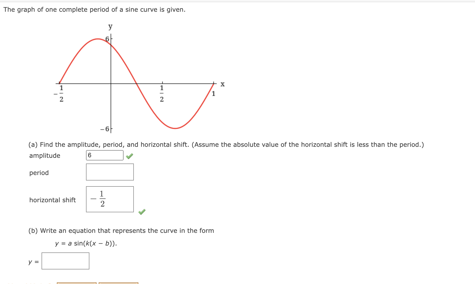 Solved The graph of one complete period of a sine curve is | Chegg.com