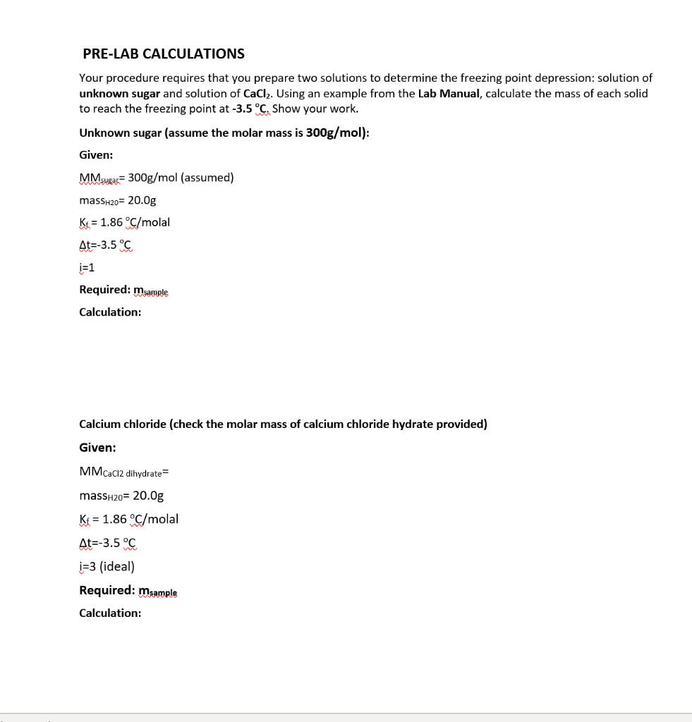 Solved PRE-LAB CALCULATIONS Your procedure requires that you | Chegg.com