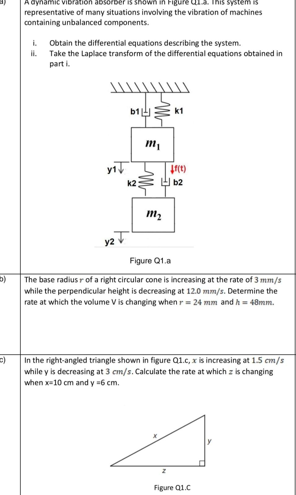Solved A dynamic vibration absorber is shown in Figure Q1.a. | Chegg.com