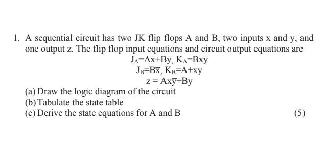 Solved 1. A sequential circuit has two JK flip flops A and | Chegg.com