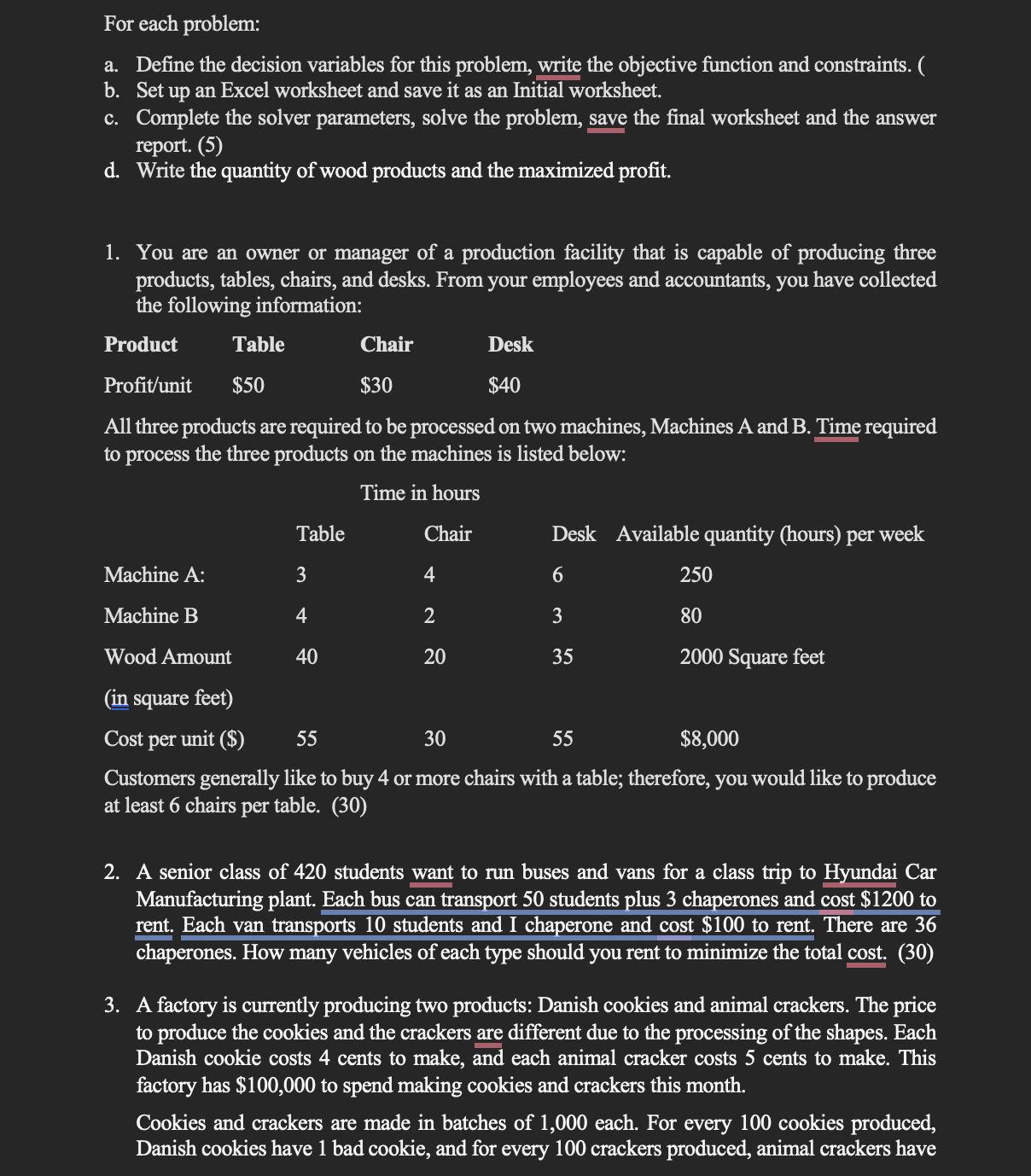 For each problem: a. Define the decision variables | Chegg.com