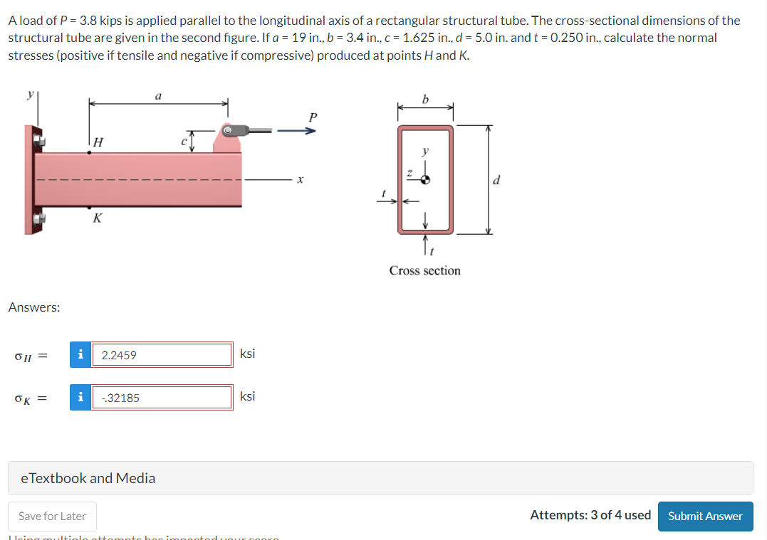 Solved A load of P=3.8 kips is applied parallel to the | Chegg.com