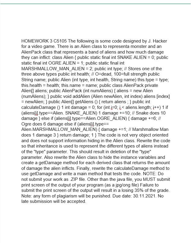 Solved HOMEWORK 3 C5105 The following is some code designed | Chegg.com