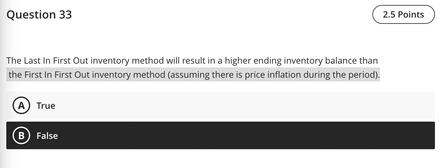 Solved The Last In First Out inventory method will result in | Chegg.com