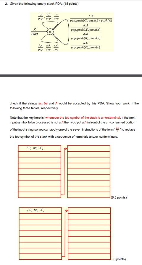 Solved 2 Given The Following Empty Stack Pda 15 Points 