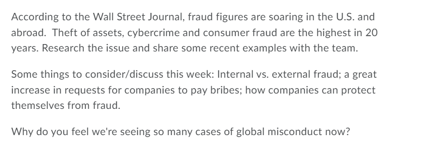 Solved According to the Wall Street Journal, fraud figures | Chegg.com