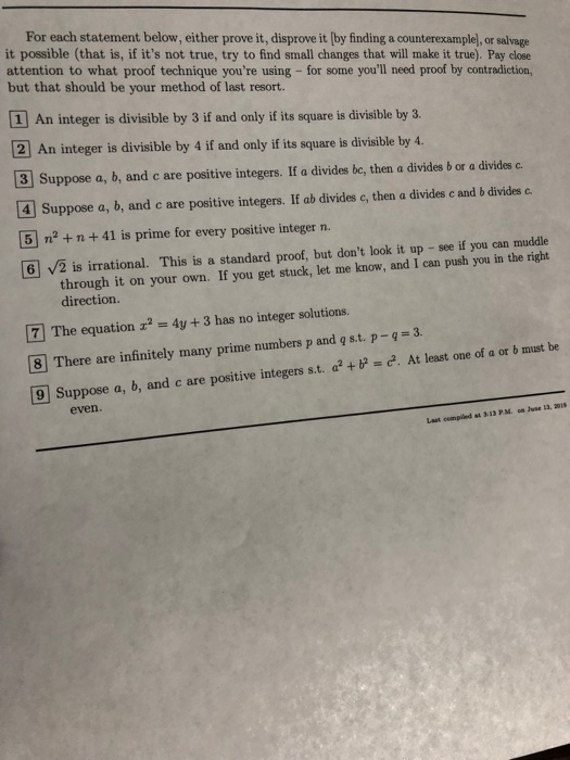Solved For each statement below, either prove it, disprove | Chegg.com