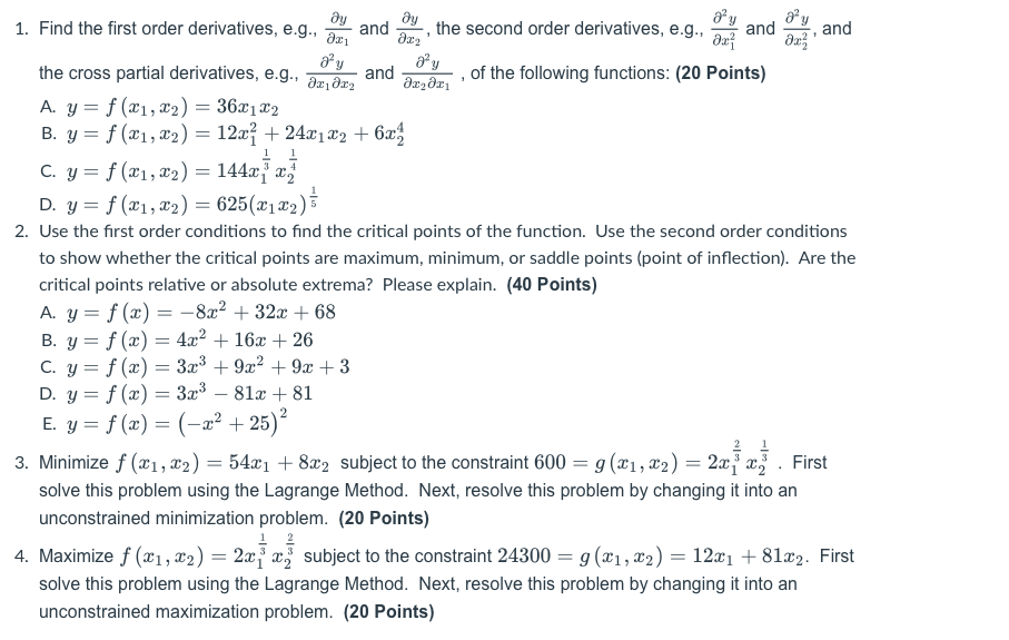 Solved 1. Find the first order derivatives, e.g., ∂x1∂y and | Chegg.com