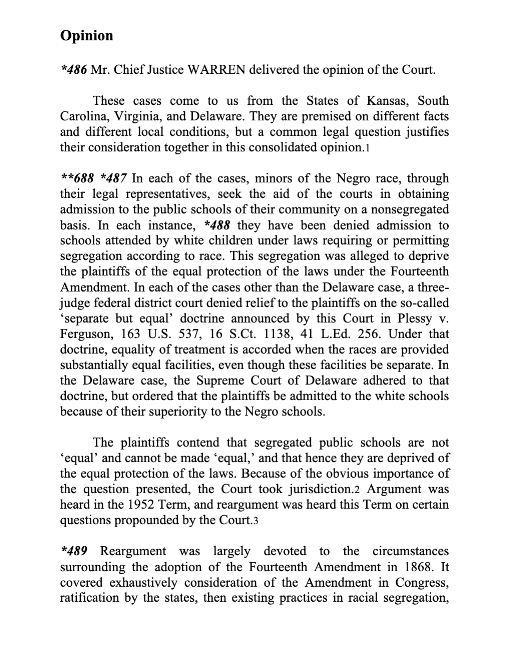Solved Opinion *486 Mr. Chief Justice WARREN delivered the | Chegg.com