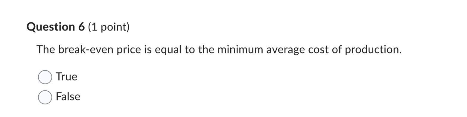 Solved Question 6 (1 ﻿point)The break-even price is equal to | Chegg.com
