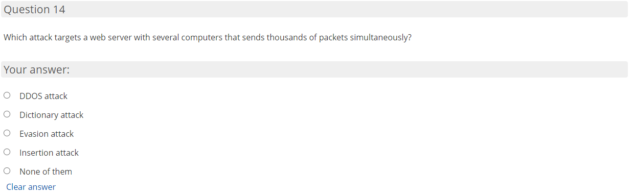 Solved Question 14 Which attack targets a web server with | Chegg.com
