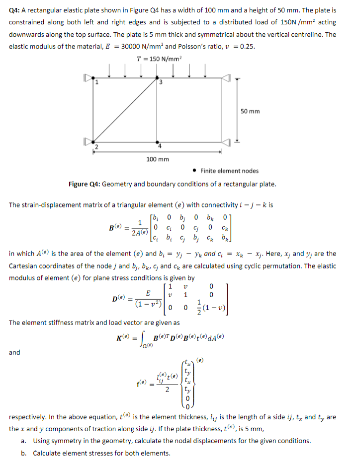 Q4: A rectangular elastic plate shown in Figure Q4 | Chegg.com