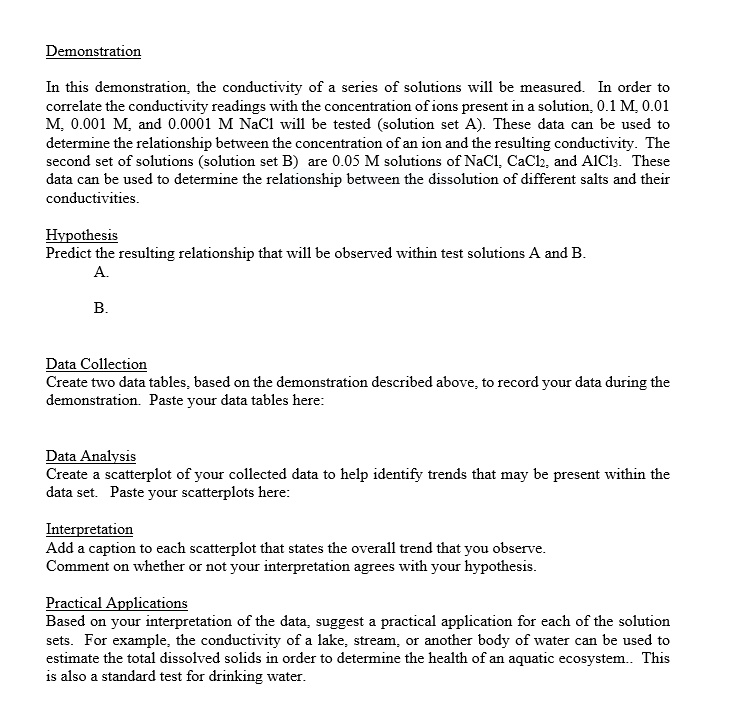 Solved Demonstration In this demonstration, the conductivity | Chegg.com