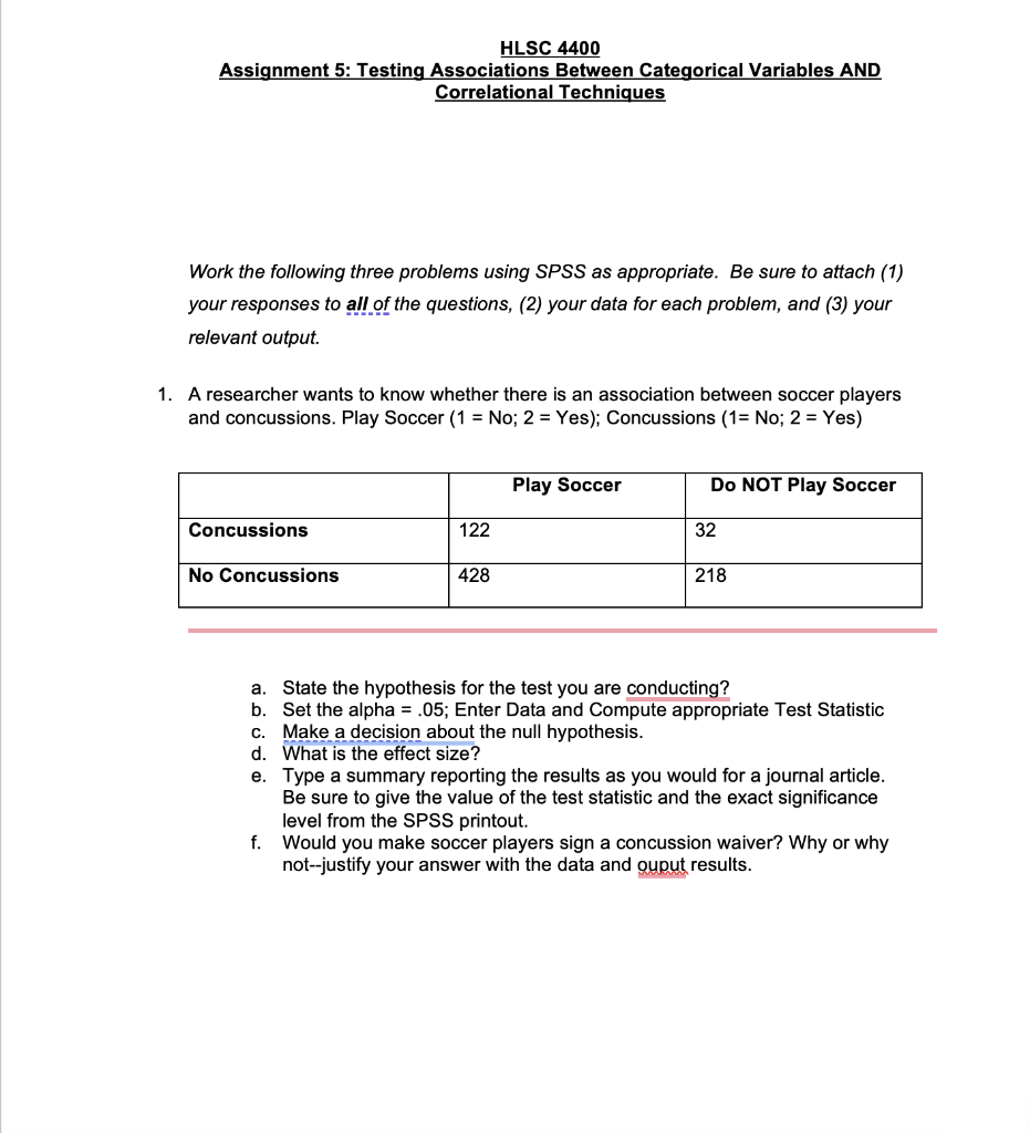 Solved HLSC 4400 Assignment 5: Testing Associations Between | Chegg.com
