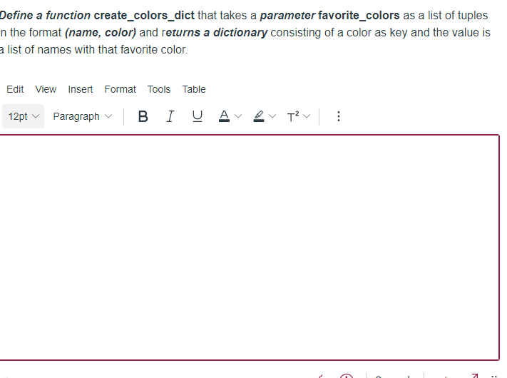Solved Define a function create_colors_dict that takes a | Chegg.com