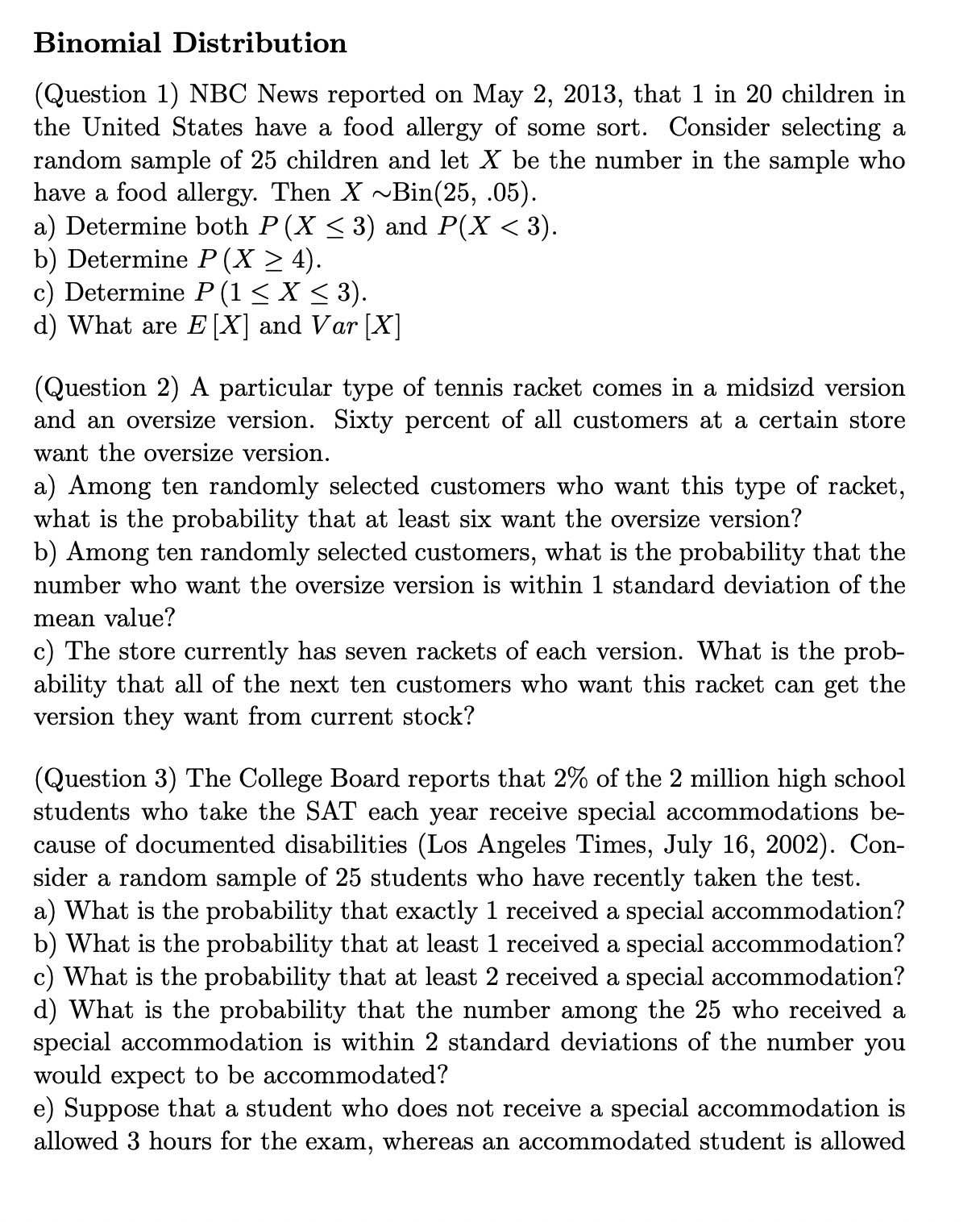 Solved Binomial Distribution (Question 1) NBC News reported | Chegg.com