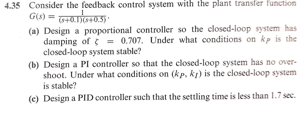Solved 4.35 Consider the feedback control system with the | Chegg.com