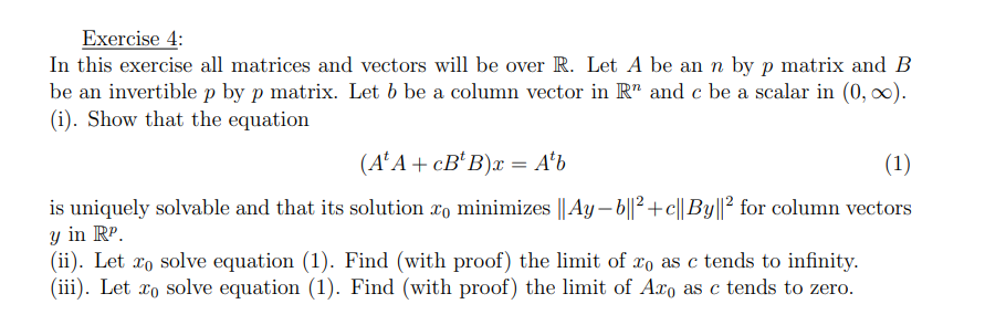 Solved Exercise 4: In this exercise all matrices and vectors | Chegg.com
