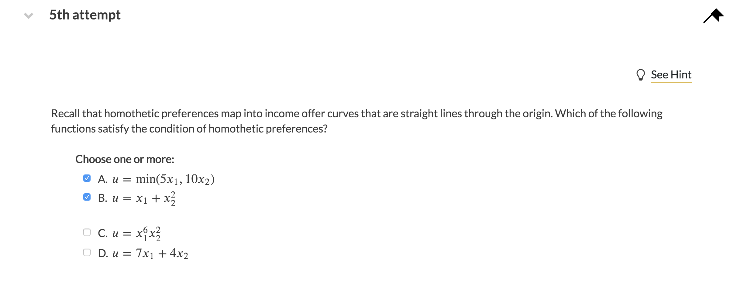 Solved V 5th attempt ♡ See Hint Recall that homothetic | Chegg.com