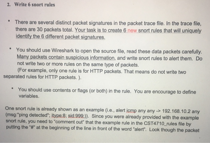 Solved 2. Write 6 snort rules There are several distinct | Chegg.com